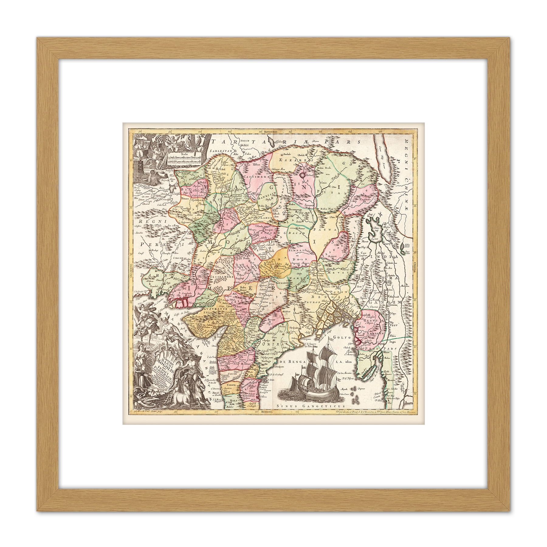 Antique Map China Mongolia 8X8 Inch Square Wooden Framed Wall Art Print ...