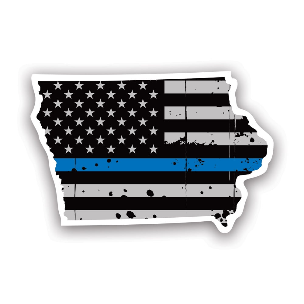 Distressed Thin Blue Line Iowa State Shaped Subdued US Flag Sticker Decal - Self Adhesive Vinyl ...