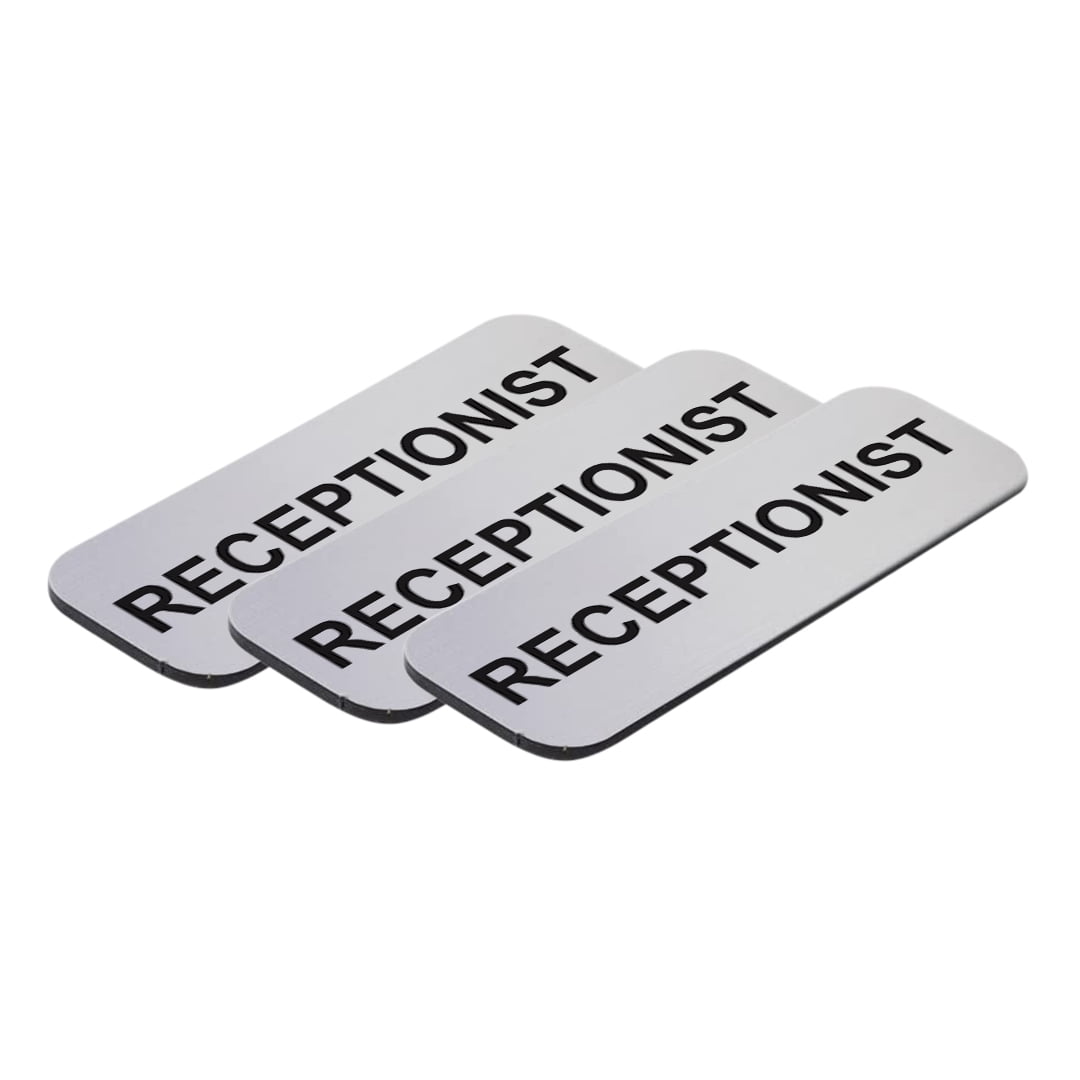 All Quality Badges Receptionist 1 x 3" Name Tag, Silver (3 Pack ...