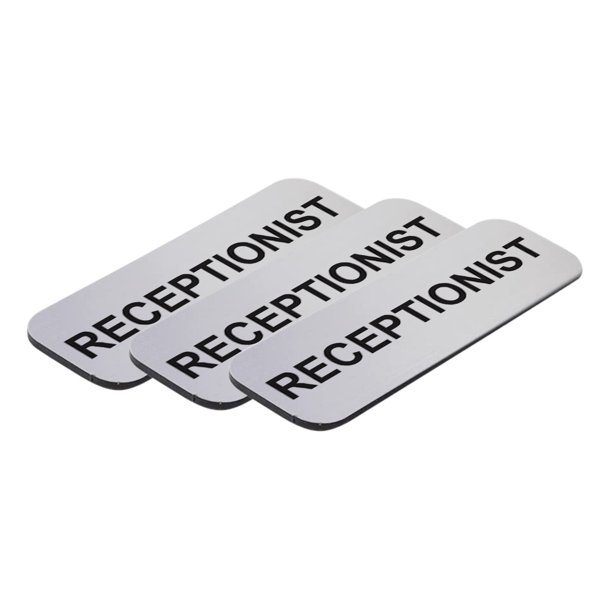 All Quality Badges Receptionist 1 x 3" Name Tag, Silver (3 Pack ...