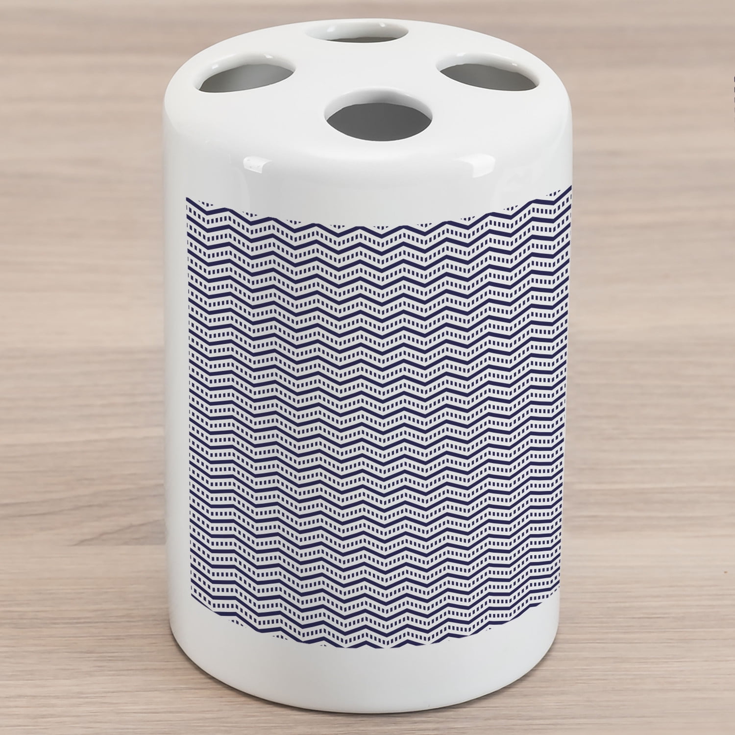 Navy Blue Ceramic Toothbrush Holder, Horizontal Chevron Pattern in ...