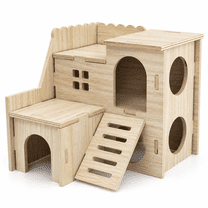 Hamster House Wooden Hideout for Small Animals Double-Decker Hut for ...