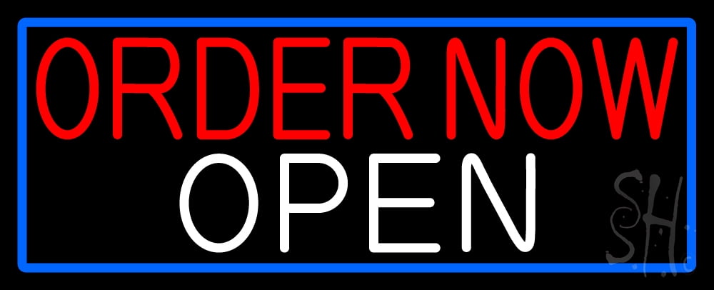 Order Now Open With Blue Border LED Neon Sign 13 x 32 - inches, Clear ...