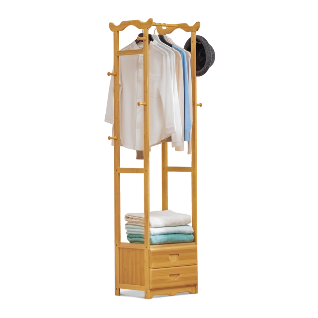 MoNiBloom Bamboo 2 Tiers 2 Drawers Coat Rack, Modern Clothes Storage ...