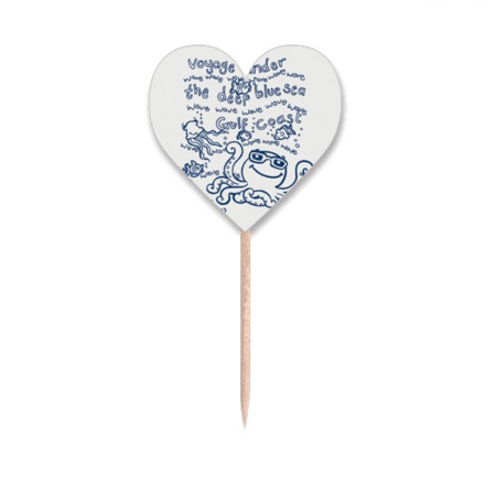 Blue Octopus Marine Life Pattern Toothpick Flags Heart Lable Cupcake ...