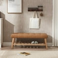 Farmhouse Upholstered Storage Entryway Bench with Shoe Shelf, 2 Tier ...
