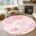 5ft Round Rug Coastal Pink Area Rugs for Living Room Bedroom Washable ...