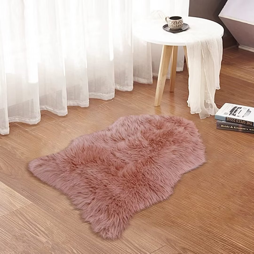 FanciHome Pink Faux Fur Small Rug 2'x3' Sheepskin Floor Carpet for ...