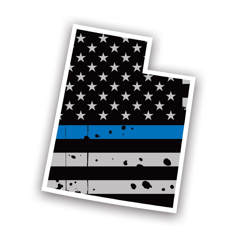 Distressed Thin Blue Line Utah State Shaped Subdued US Flag Sticker Decal - Self Adhesive Vinyl ...