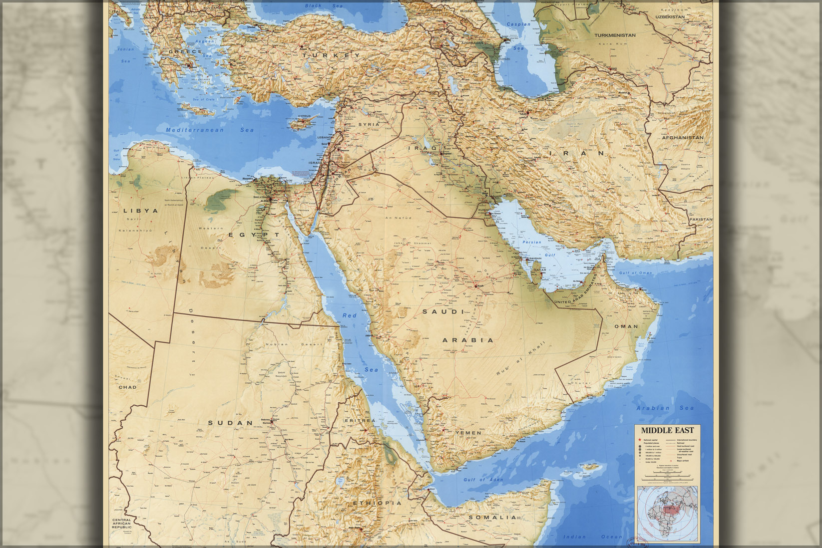 24"x36" Gallery Poster, cia map of Middle East iraq iran israel 1993 ...