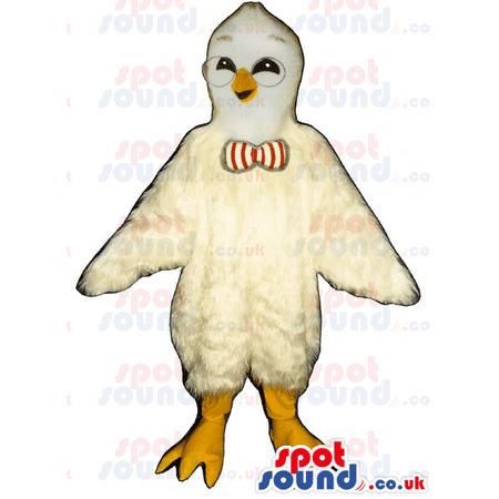 All White Bird Plush SPOTSOUND Mascot Wearing A Small Bow Tie - Animal ...