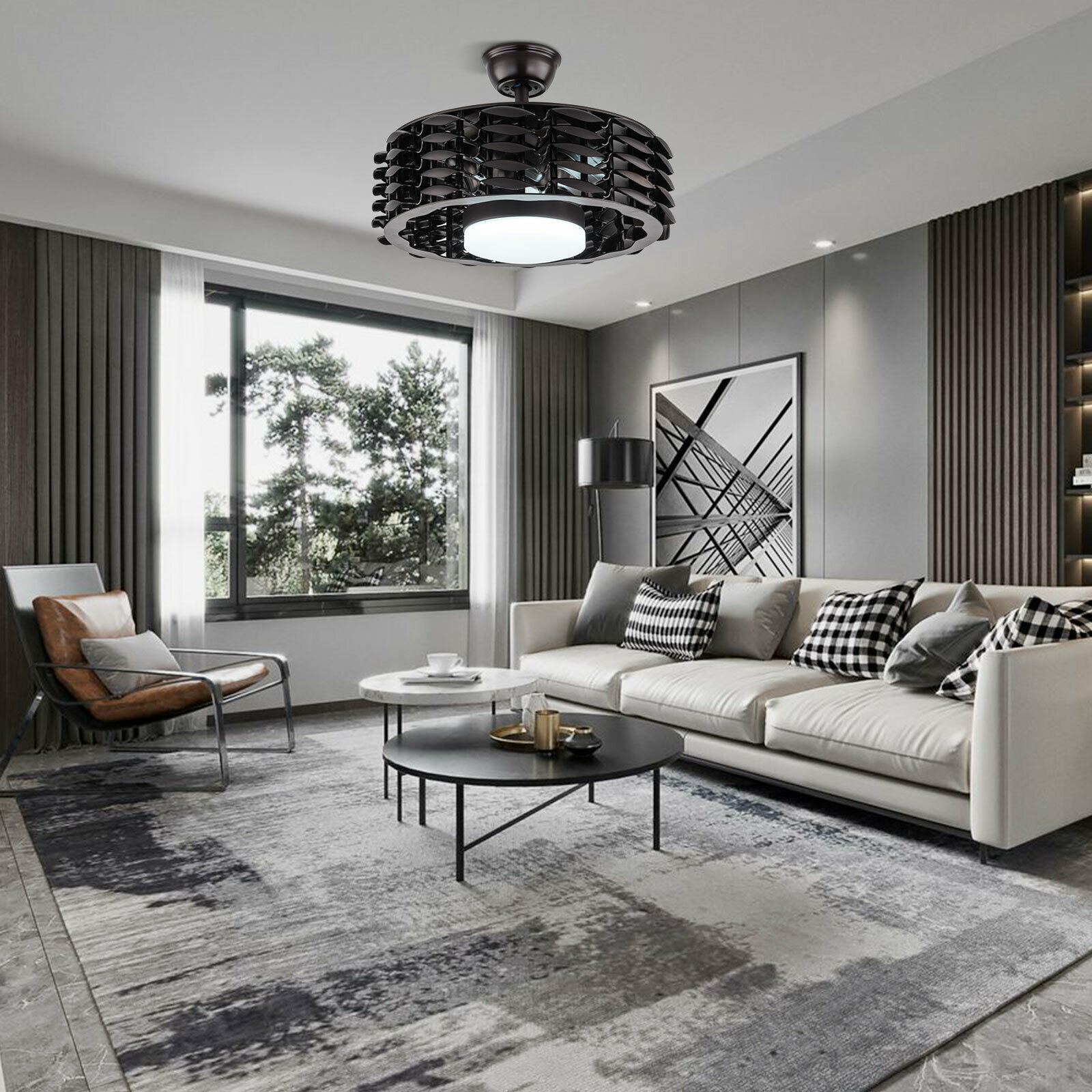 22"Modern Invisible Indoor Ceiling Fan With LED Light Ceiling light ...