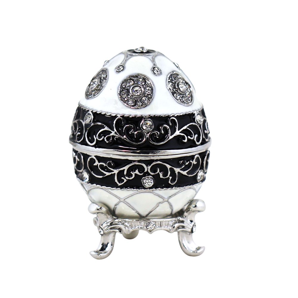 Faberge Style Jeweled Egg Trinket Box Black and White - Walmart.com ...