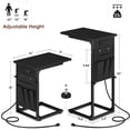 2pc Black C-Shaped End Tables With Plug Adjustable Height Side Tables ...