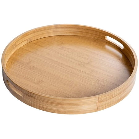Bamboo Serving Tray Round Butler Tray Breakfast Dinner Serving Tray ...