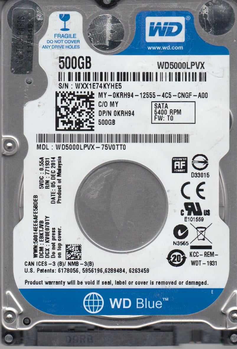 WD5000LPVX-75V0TT0, DCM EBKTJVB, Western Digital 500GB SATA 2.5 Hard ...