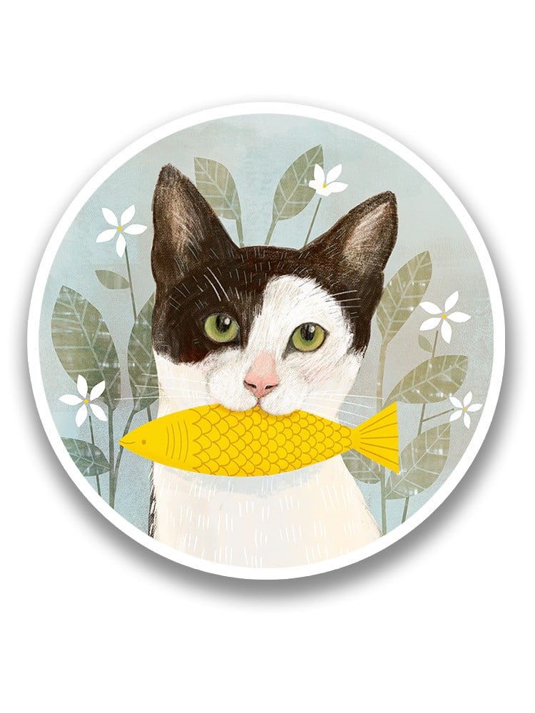 World Art Group Cat With A Fish Sticker -Victoria Borges Designs, Vinyl ...