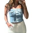 Douhoow Women Denim Crop Top Summer Vest Button Down Strapless Tube Top