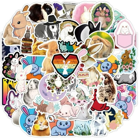 JOYWEICute Happy Bunny Rabbit 50 Pieces Stickers Bulk Waterproof Vinyl ...