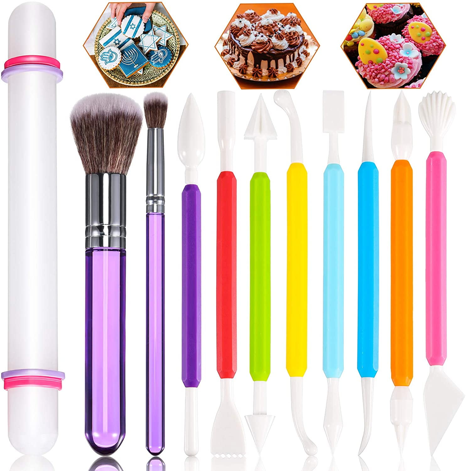 12 Pieces Fondant Cake Decorating Tool Set Dusting Brushes Fondant ...