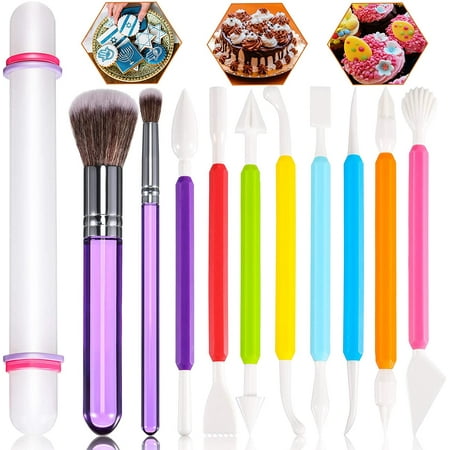 12 Pieces Fondant Cake Decorating Tool Set Dusting Brushes Fondant ...