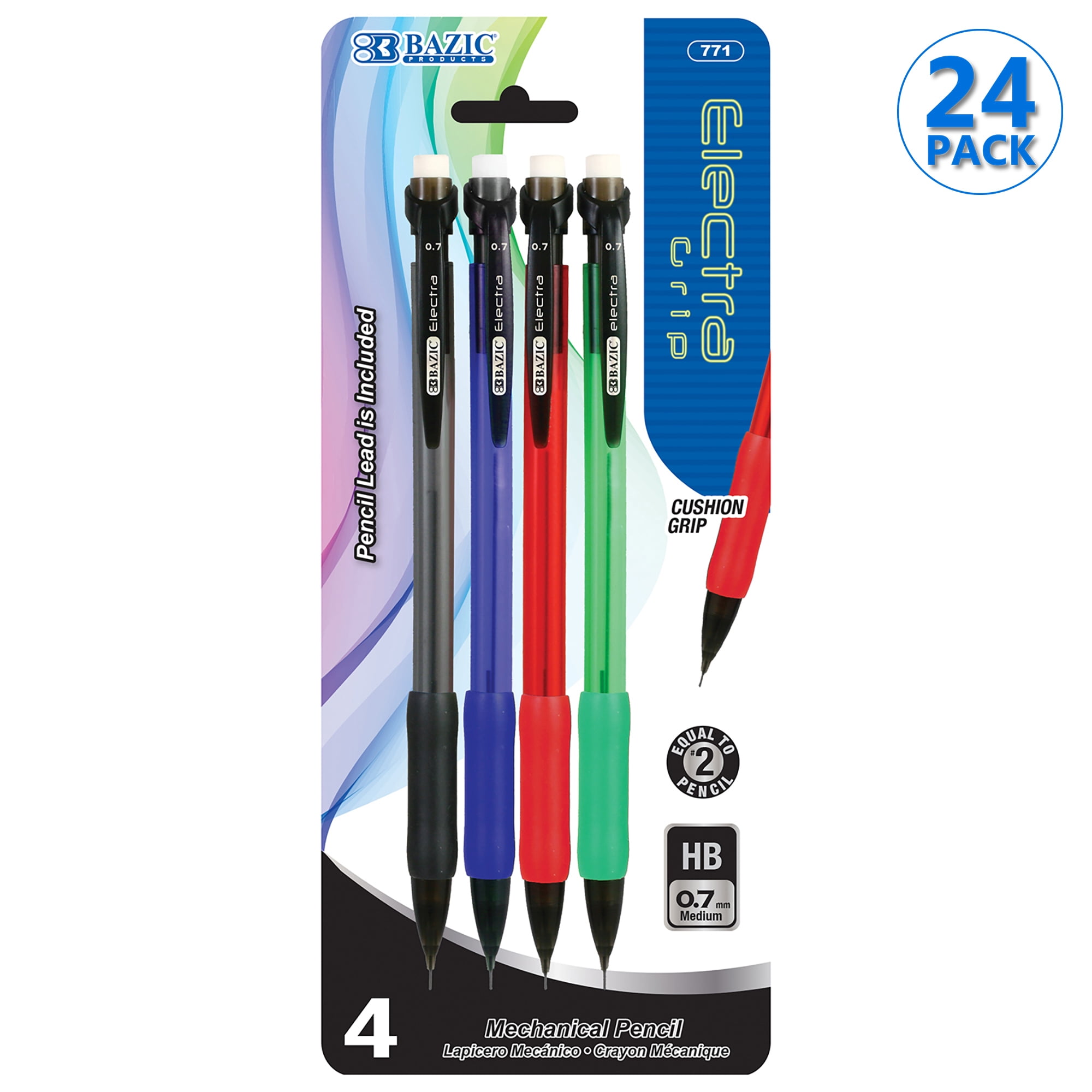 BAZIC Electra Mechanical Pencil 0.7mm, Soft Grip, (4/Pack), 24-Pack ...