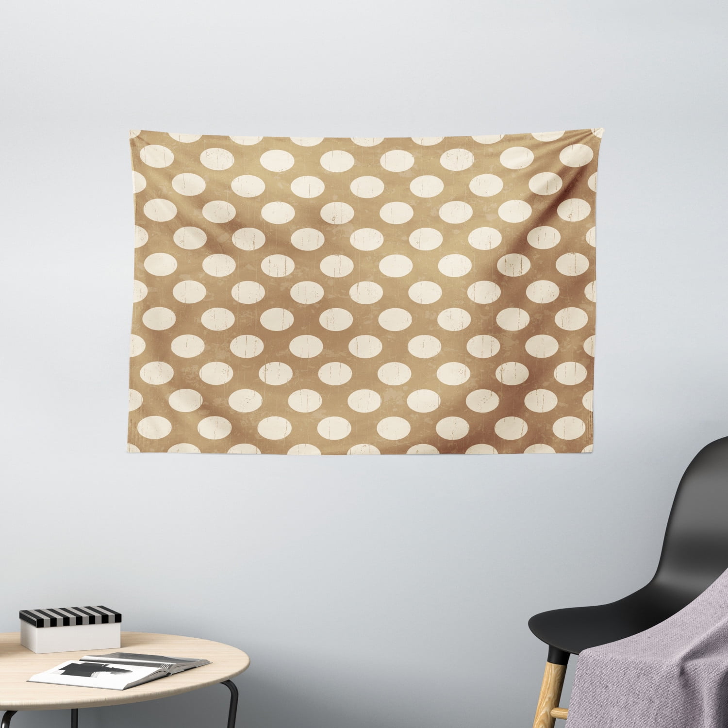 Tan Tapestry, Big Polka Dots on Grunge Backdrop Off White Shabby Simple ...