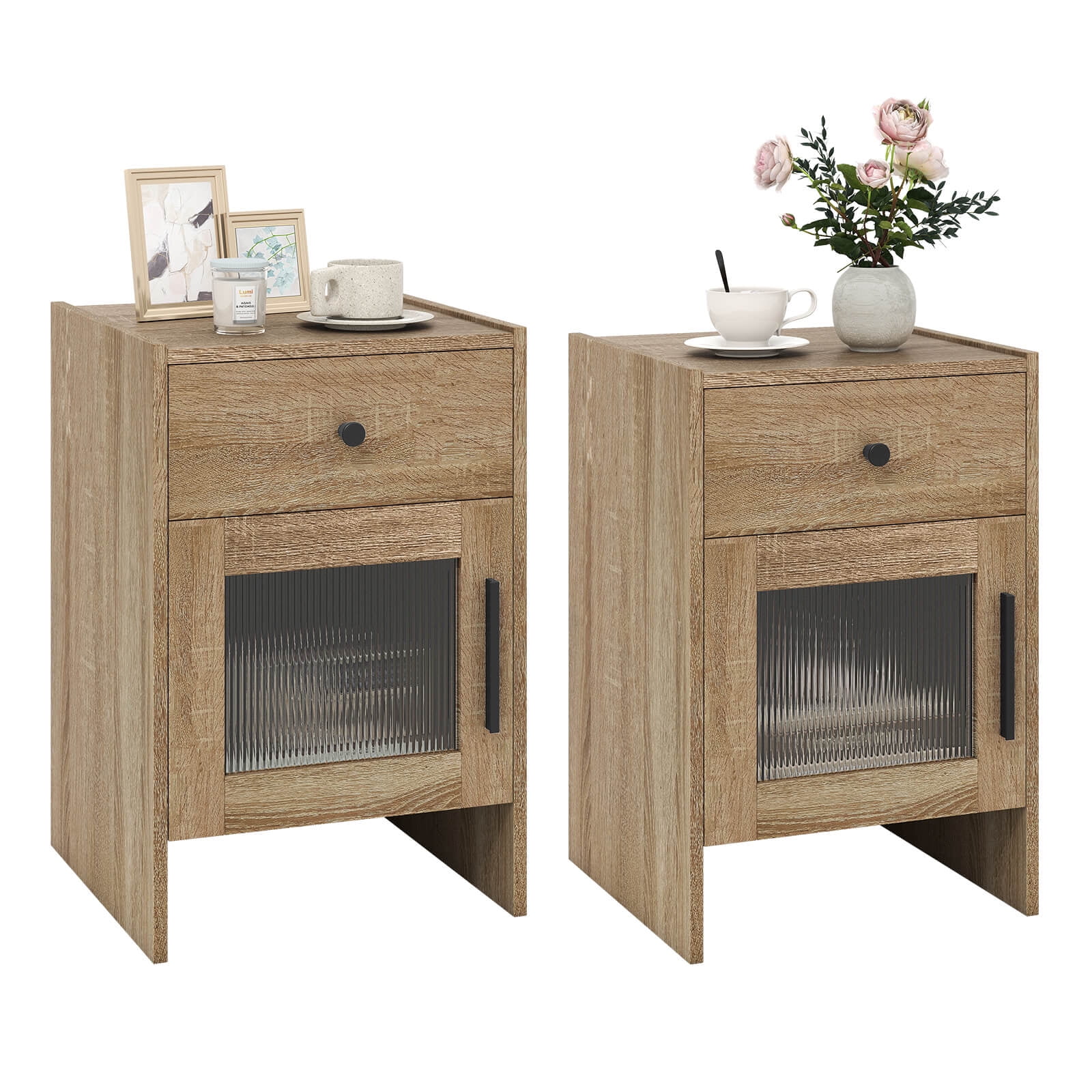Click here for Costway 2 Pcs Farmhouse Nightstand Fluted Bed Side... prices