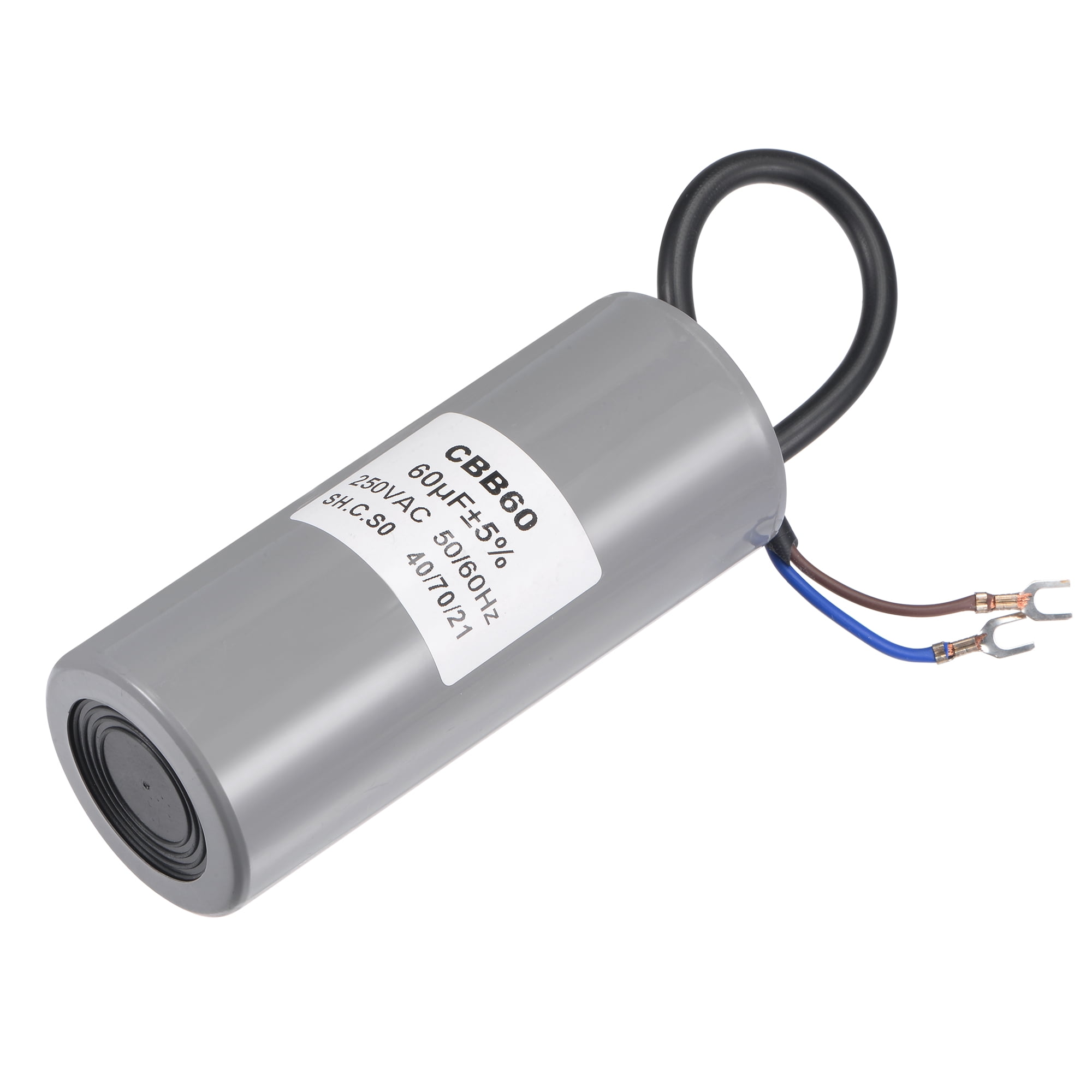 Uxcell 124x50mm 60uF 250V AC 50/60Hz 2 Wires with Terminal CBB60 Run ...