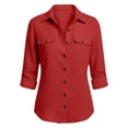 Perfectbot Women's Button-Down Roll Tab Sleeve Shirt - Casual Linen ...