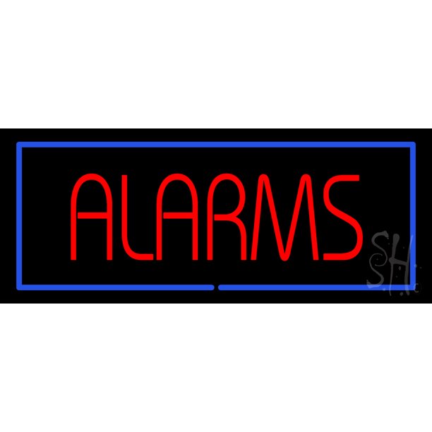 Red Alarms with Blue Border LED Neon Sign 10 x 24 - inches, Clear Edge ...