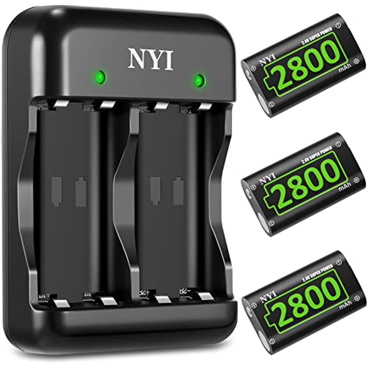 NYI 2800mAh Xbox Battery Pack with Charger, High Capacity Xbox ...