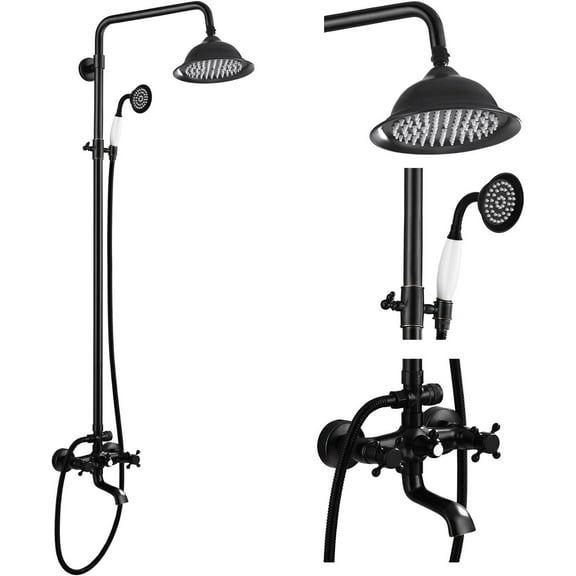 Black Tub Shower Faucet Set Complete with 6-Inch Rainfall Shower Head ...