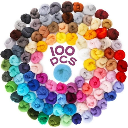 Needle Felting Wool - 100 Colors Wool Roving for Felting Wool Yarn ...