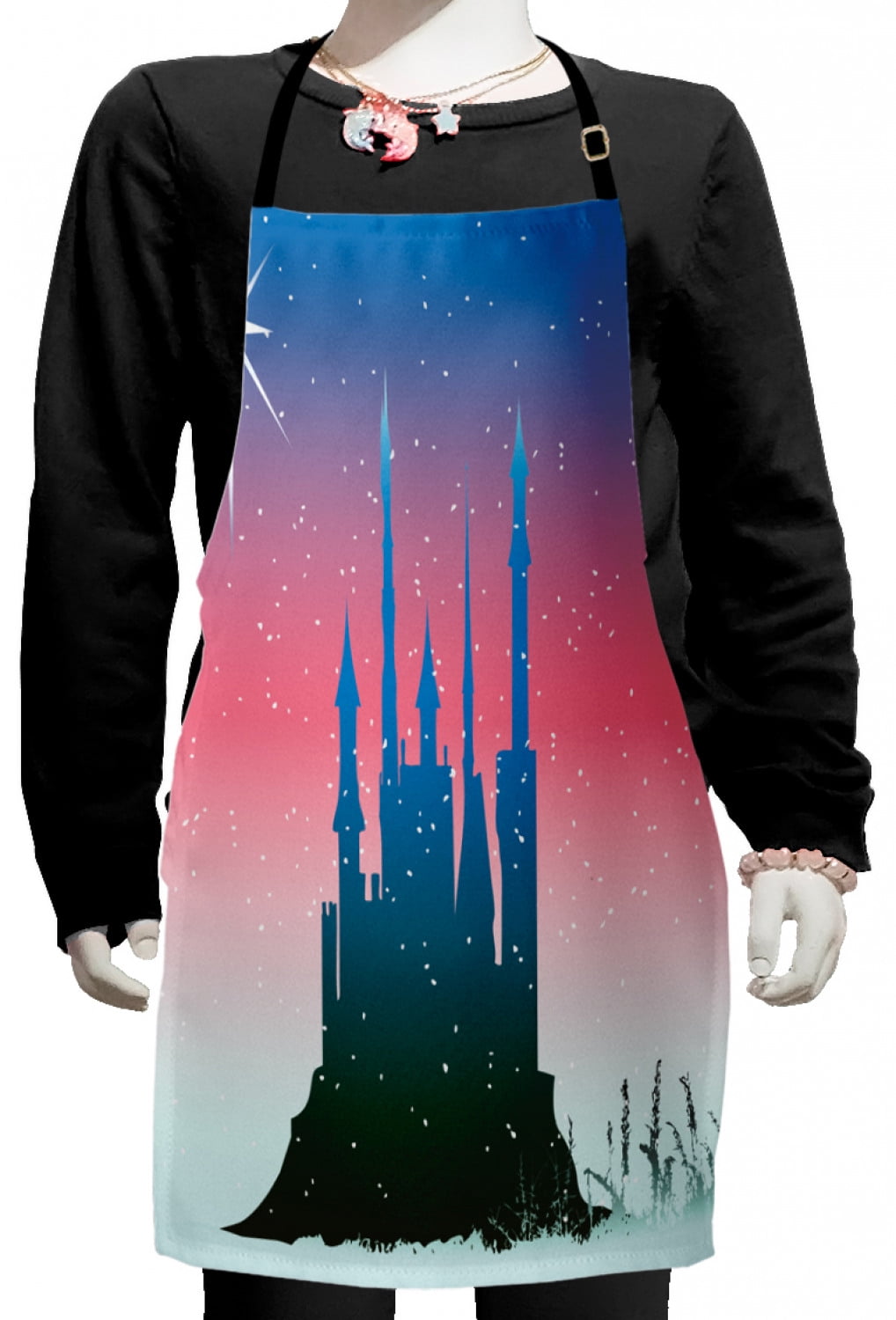Fantasy Kids Apron, Silhouette of Medieval Fairytale Castle with Stars ...