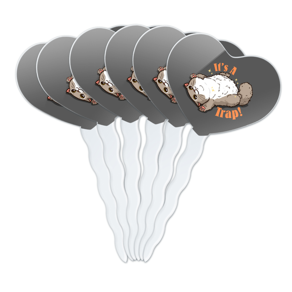 It's a Trap Cat Belly Rubs Funny Heart Love Cupcake Picks Toppers ...