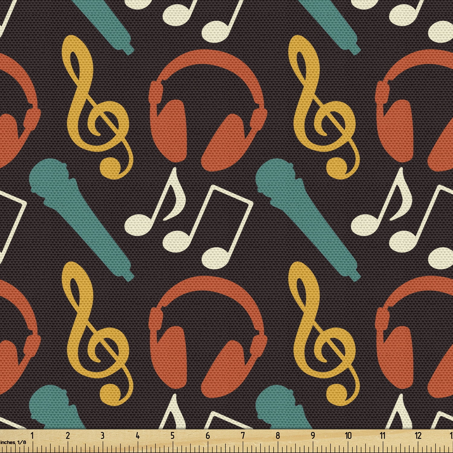 Music Upholstery Fabric by the Yard, Notes and DJ Headphones Pop Art ...