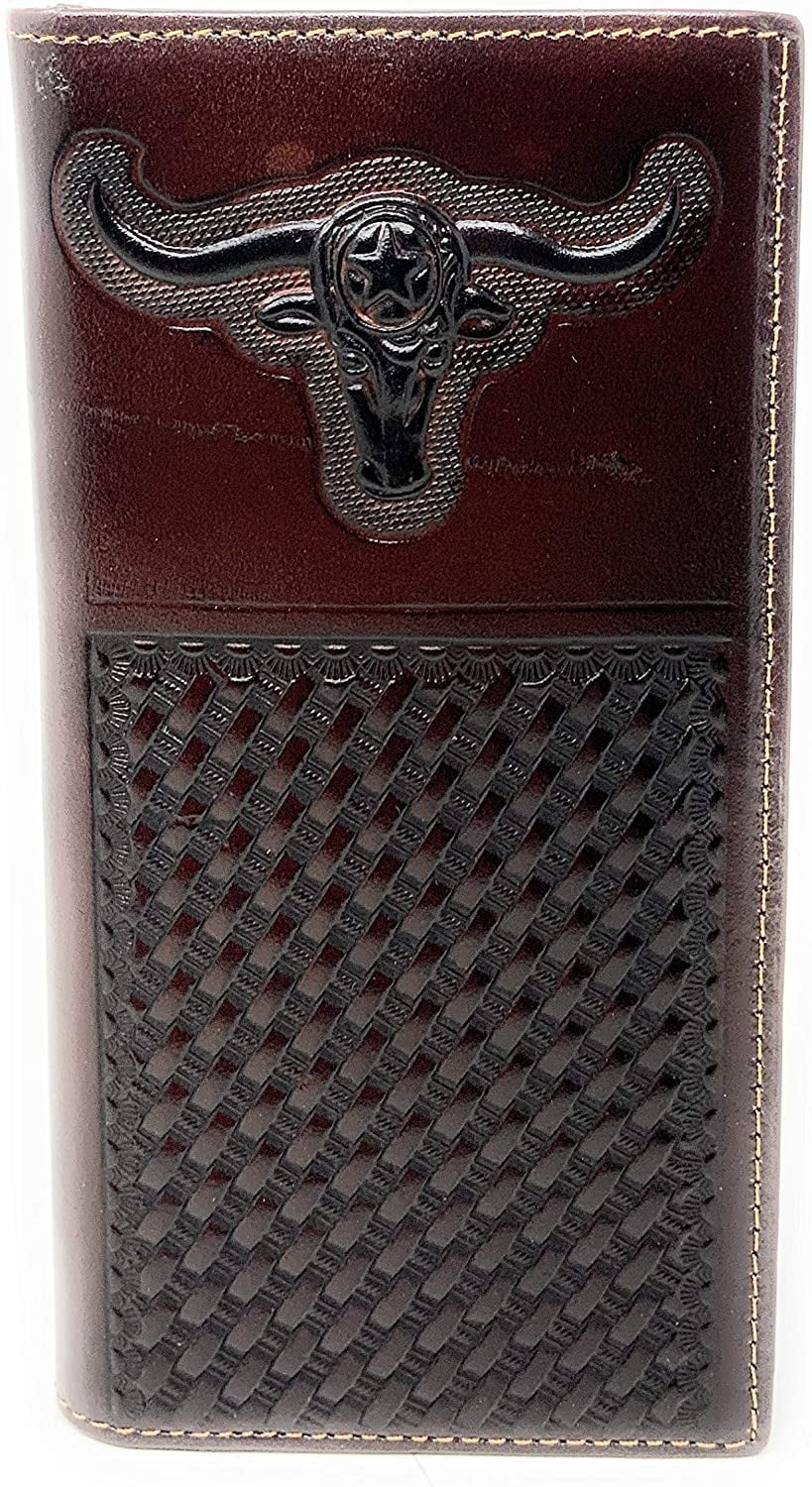 Premium Genuine Western Mens Embossed Longhorn Basketweave Long Wallet ...