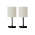 Contemporary Set of 2 17" Black Metal Table Lamps with USB Port & Beige ...