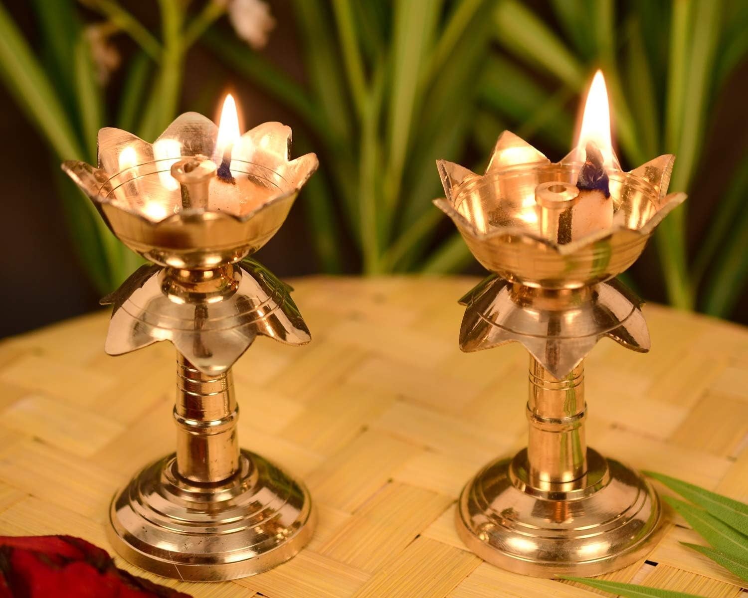 Zap impex Set of 2 Brass Diya for Puja Temple Decoration, Lotus Shape ...
