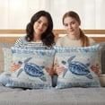 Blue Turtle Coastal Pillow Covers Set of 4, Summer Starfish Beach Coral ...