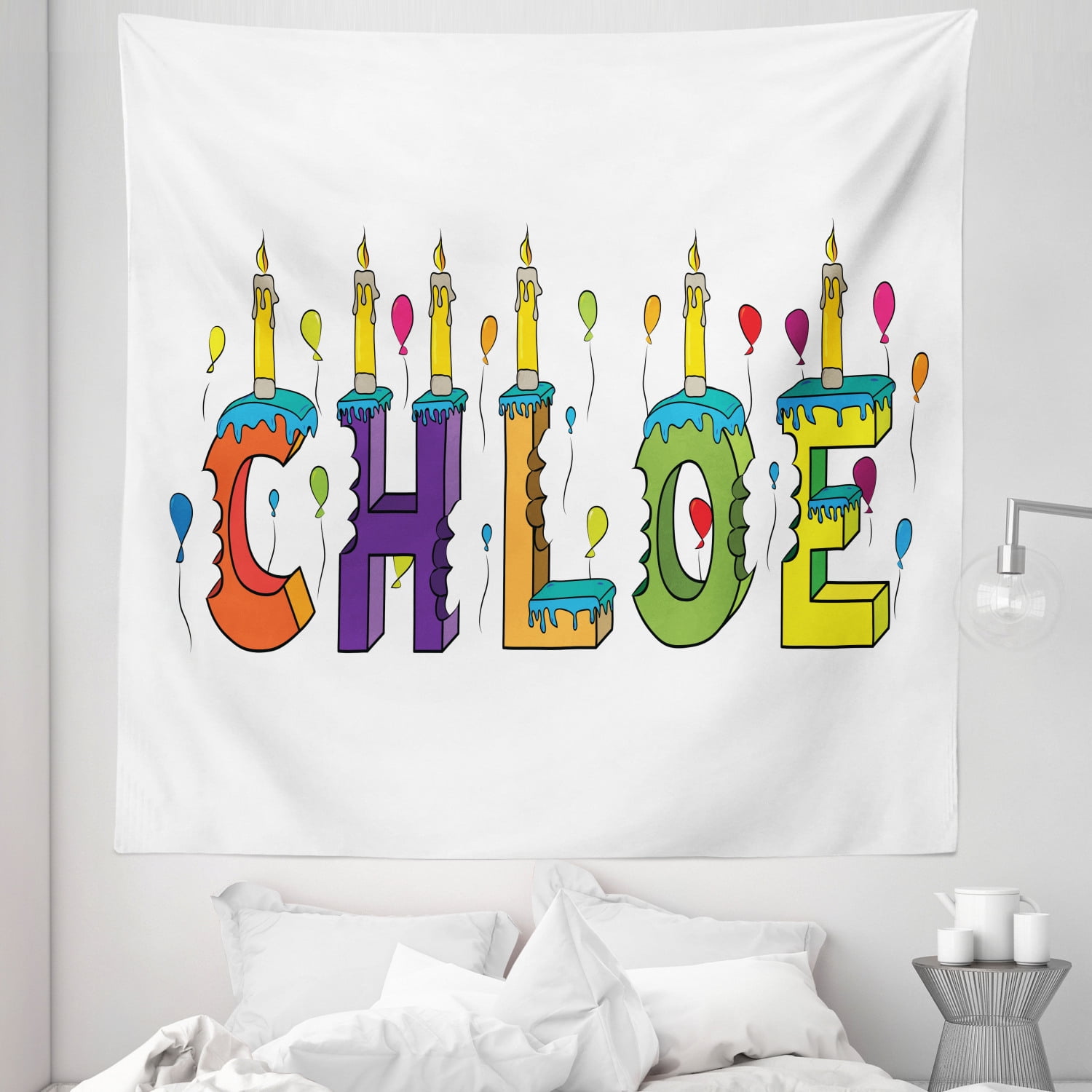 Chloe Tapestry, Lettering with Cheerful Bitten Cake Candles Girly ...