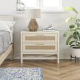 Ameriwood Home Lennon Boho-Chic 2 Drawer Nightstand with Faux Rattan and Ivory Oak Top - Walmart.com