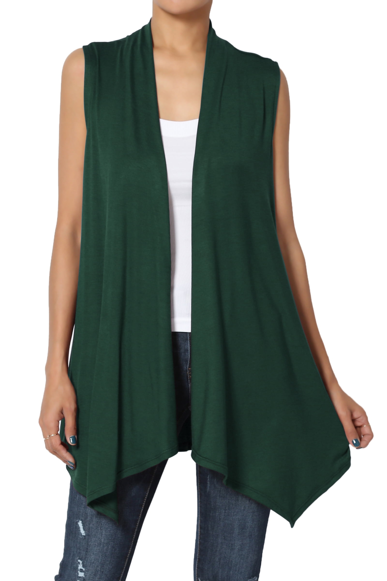 TheMogan Women's Long Vests Sleeveless Draped Lightweight Open Front ...