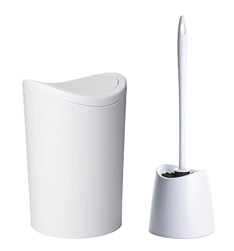 Superio Small Bathroom Trash Can with Lid and Toilet Brush Cleaner Set ...