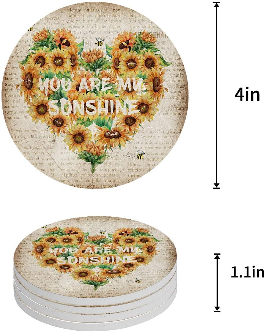 ZHANZZK Sunflowers You Are My Sunshine Set of 6 Round Coaster for ...