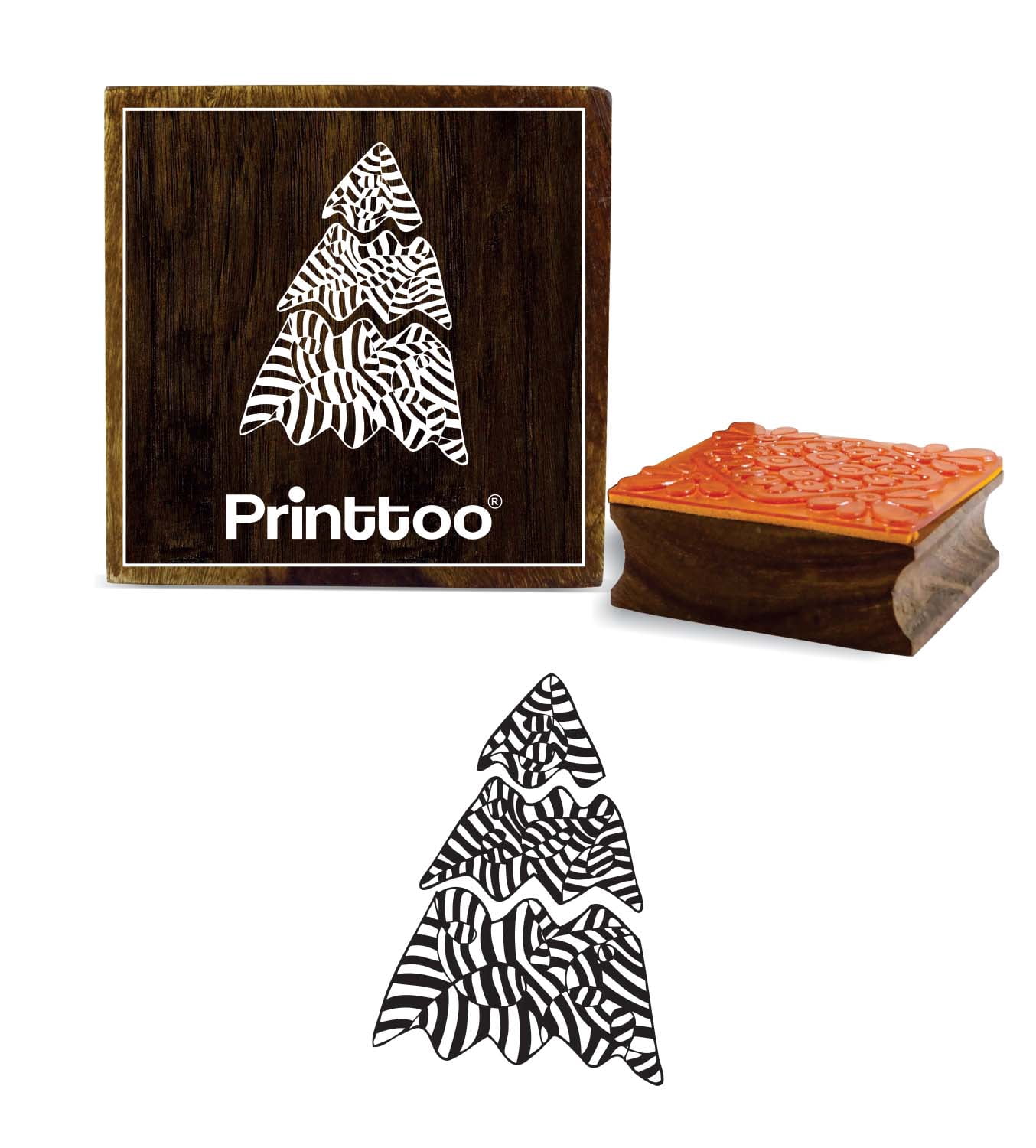 Printtoo Scrap-booking Christmas Tree Design Brown Wooden Rubber Stamp ...