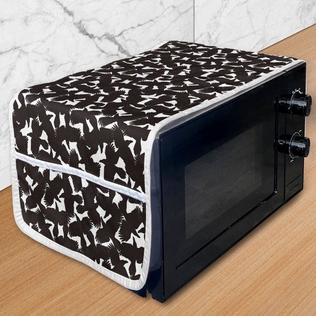 Raven Microwave Oven Cover, Flying Silhouette of Birds Gloomy Themed ...