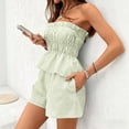 Aellinatey Women's 2 Piece Vacation Outfits Shirred Ruffle Strapless ...