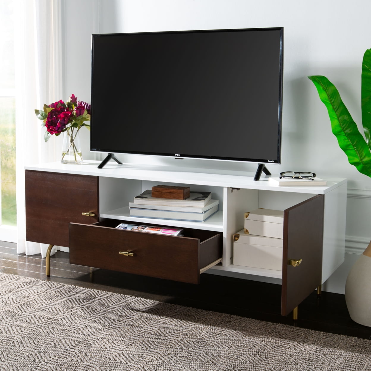 Safavieh Genevieve Modern Storage TV Stand, Walnut/White/Gold - Walmart.com